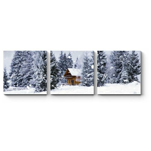 Модульная картина Сказочный дом в зимнем лесу 180x60