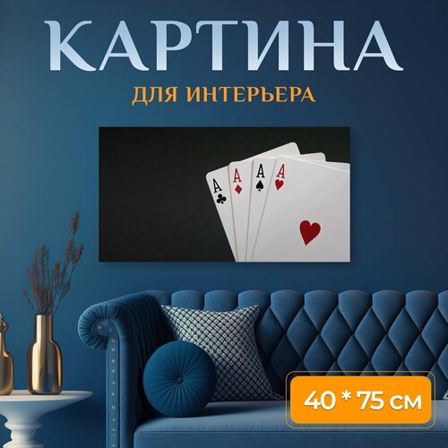 Картина на холсте "Карты, игра, покер" на подрамнике 75х40 см. для интерьера