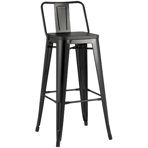 Барный стул металлический с спинкой WWBT, черный/темный , коллекция Tolix Wood