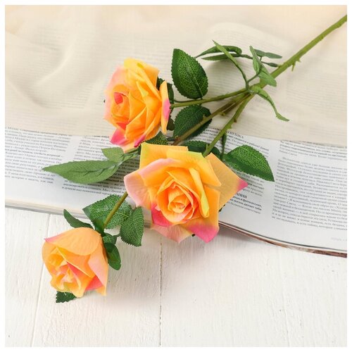 Цветы искусственные "Роза Фиона" три бутона, 8х70 см, жёлтый