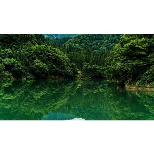 Картина на холсте 60x110 Альянс Лес "Nature forest reflection lake" на подрамнике / интерьер/ декор