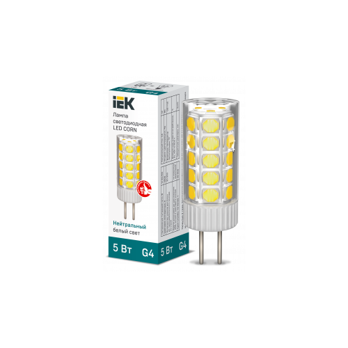 Лампа светодиодная CORN 5Вт капсула 4000К G4 12В керамика LLE-CORN-5-012-40-G4 IEK (4шт.)