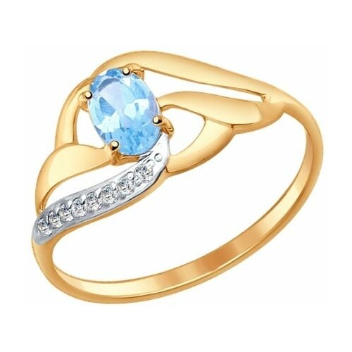 Кольцо Diamant online, золото, 585 проба, фианит, топаз, размер 16.5