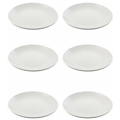 Набор плоских тарелок из фарфора 6 шт диаметр 24 см белые без рисунка
