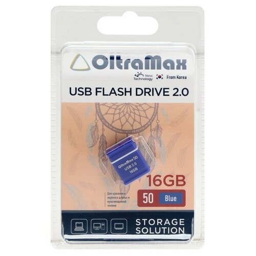 Флешка OltraMax 50, 16 Гб, USB2.0, чт до 15 Мб/с, зап до 8 Мб/с, синяя 9441536