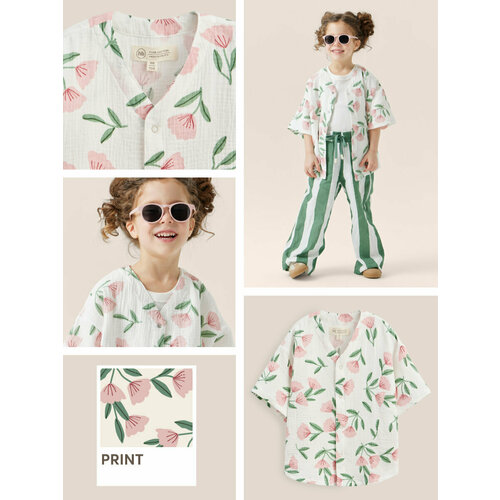 Рубашка Happy Baby, размер 86-92, розовый, зеленый