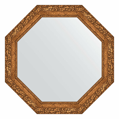 Зеркало настенное Octagon EVOFORM в багетной раме виньетка бронзовая, 75,4х75,4 см, для гостиной, прихожей, спальни и ванной комнаты, BY 3774