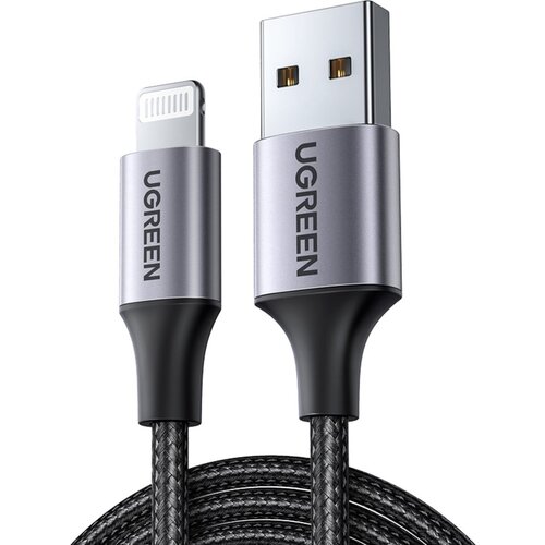 Кабель UGreen US199 USB 2.0 - Lightning, 1.5 м, 1 шт., черно-серый