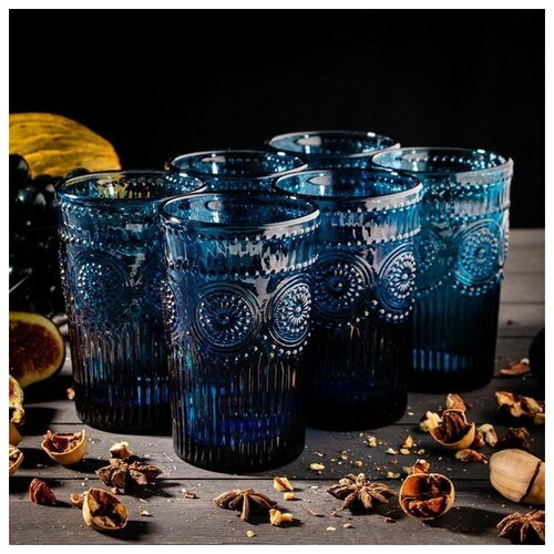 Набор стеклянных стаканов "Ларго", 350 мл, 6 шт, цвет синий