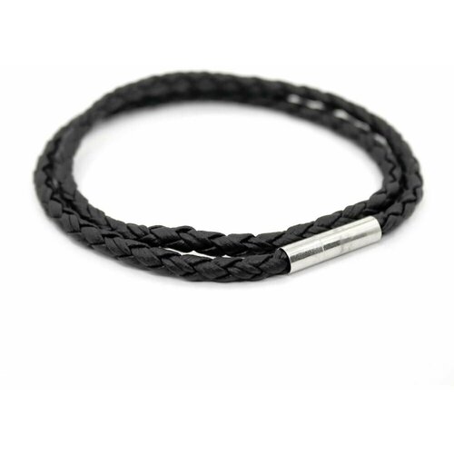 Плетеный браслет Handinsilver ( Посеребриручку ) Браслет плетеный кожаный с магнитной застежкой, размер 15 см, серебряный, черный