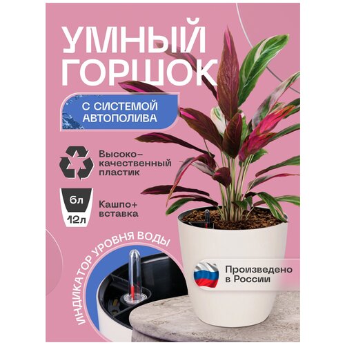 Горшок/Кашпо с автополивом для домашних растений и цветов 12л слоновая кость