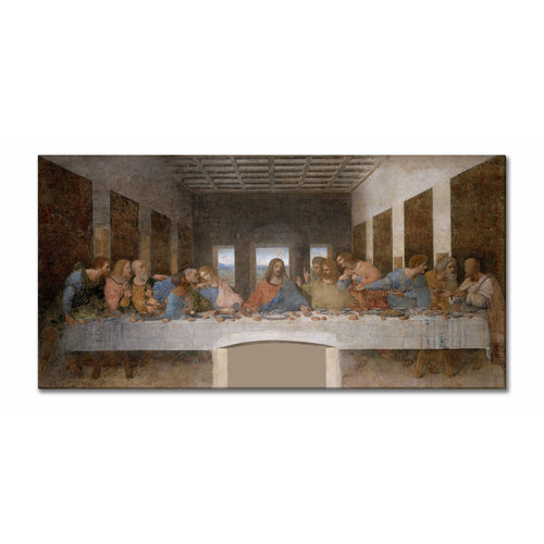 Картина для интерьера на холсте Леонардо да Винчи "Тайная вечеря" 45х90, холст натянут на подрамник