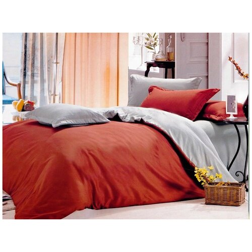 Комплект постельного белья Valtery MO-02, 1.5-спальное, софткоттон, красный/серый