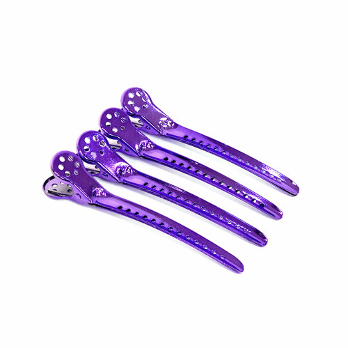 Зажим металлический Gera Professional, цвет фиолетовый, 9,5 см, 4шт/уп