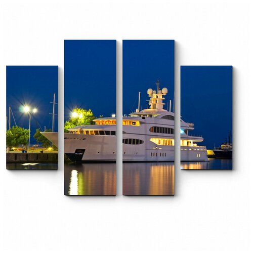 Модульная картина Красавица-яхта в ночном порту 140x105