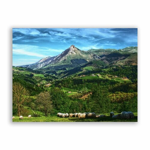 Постер, плакат на бумаге / Природа Испании - Пейзаж с овцами / Размер 40 x 53 см