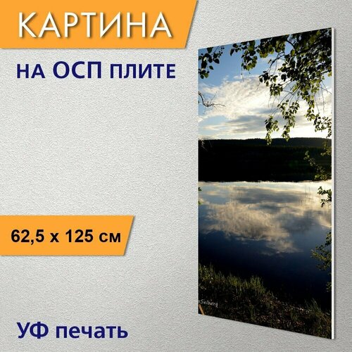 Вертикальная картина на ОСП "Вода, зеркальное отображение, озеро" 62x125 см. для интерьериа