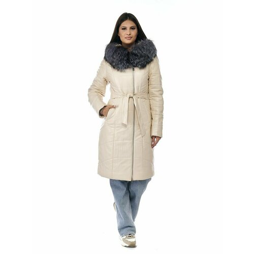 Кожаная куртка Prima Woman, размер 56, бежевый