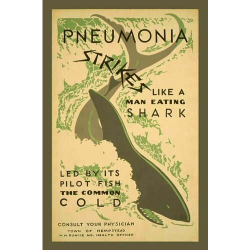 Плакат, постер на бумаге Phneumonia strikes/Пневмония атакует. Размер 42 на 60 см