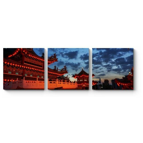 Модульная картина Храм Тянь Хоу в сумерках100x33