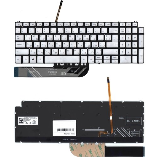 Клавиатура для ноутбука Dell Inspiron 7591 5584 серебро с подсеткой p/n: 0QMXMJ 0KN4-0L3US13