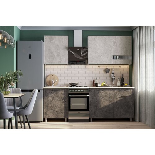 Кухонный гарнитур Hoff Розалия, 170х214,2х60, цвет цемент светлый, цемент тёмный, антарес, белый