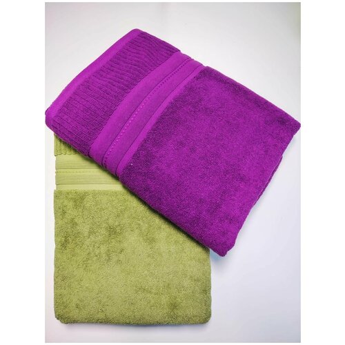 Набор полотенец махровых банных Премиум 2 шт 70x140 см, повышенной плотности, цвет: зеленый, фиолетовый
