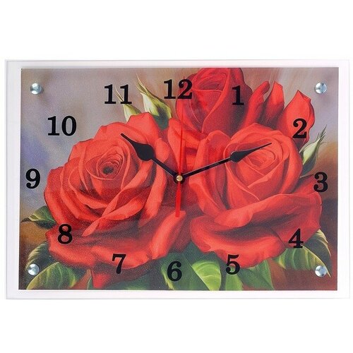 Сюжет Часы-картина настенные, серия: Цветы, "Красные розы", 25х35 см