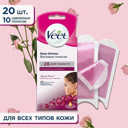 Восковые полоски для лица, для чувствительной кожи, 20шт Veet Easy gel-wax