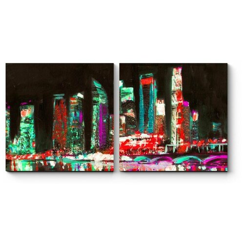 Модульная картина Ночной Сингапур маслом 130x65