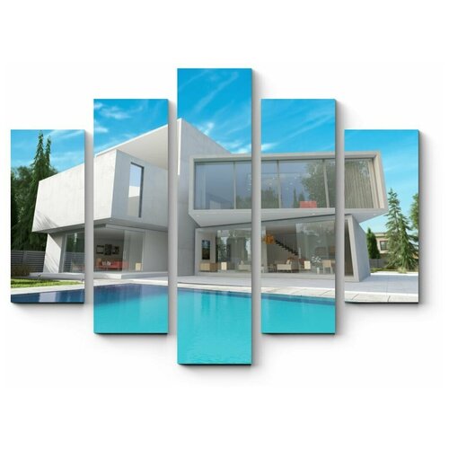 Модульная картина Современный дом с бассейном145x116