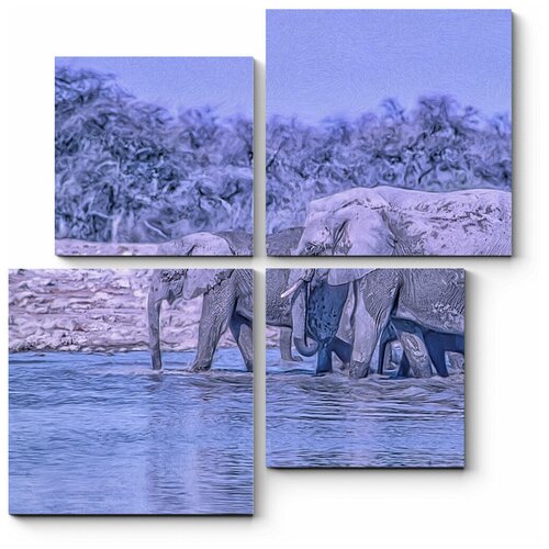 Модульная картина Африканские слоны на водопое 110x110