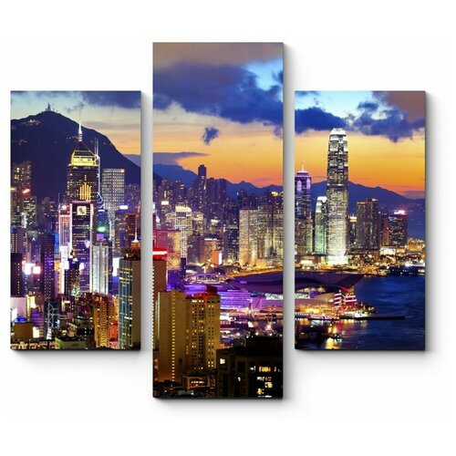 Модульная картина Красочный Гонконг в лучах закатного солнца 60x54