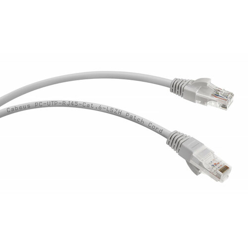 Патч-корд Cabeus U/UTP PC-UTP-RJ45-Cat.6-2m-LSZH категория 6, 2xRJ45/8p8c, неэкранированный, серый, LSZH, 2м