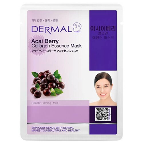 DERMAL тканевая маска Acai Berry Collagen Essence Mask с коллагеном и экстрактом ягоды асай, 23 г, 23 мл