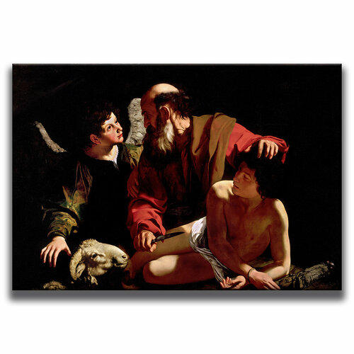 Картина для интерьера на холсте Караваджо Микеланджело «Принесение Исаака в жертву» 30х43, холст натянут на подрамник