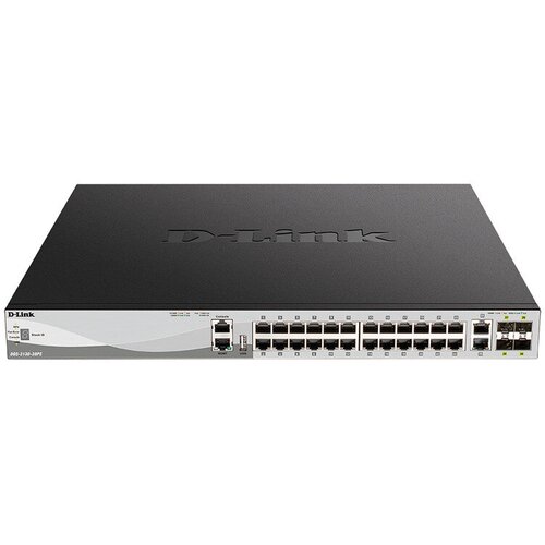 D-Link PROJ Managed L3 Stackable Switch 24x1000Base-T PoE, 2x10GBase-T, 4x10GBase-X SFP+, PoE Budget 370W (740W with DPS-700), Surge 6KV, CLI, 1000Bas