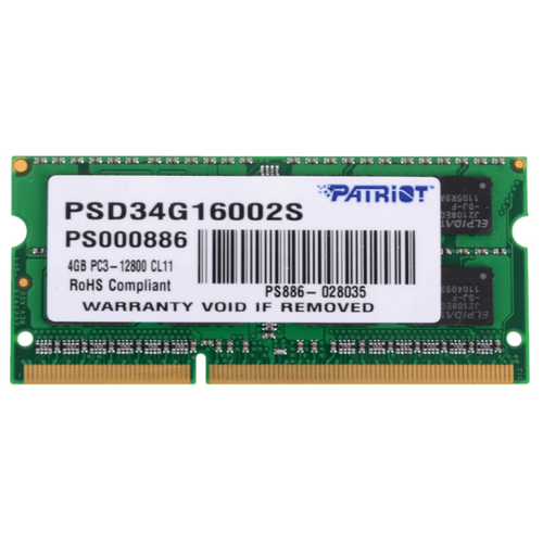 Оперативная память Patriot Memory SL 4 ГБ DDR3 1600 МГц SODIMM CL11 PSD34G16002S