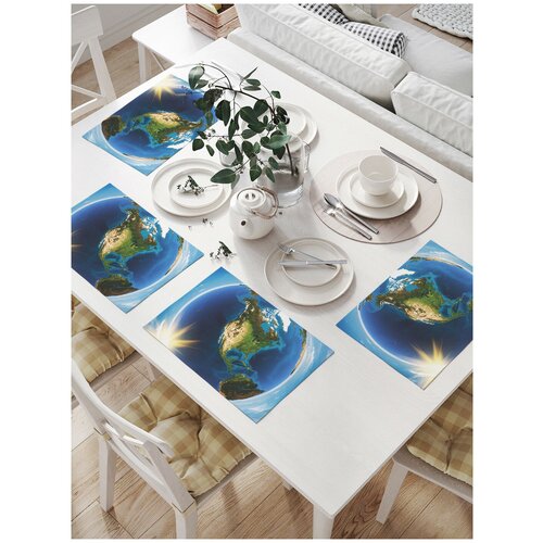 Салфетки на стол для сервировки прямоугольные, плейсмат JoyArty "Облака вокруг планеты", 32x46 см, в комплекте 4шт.
