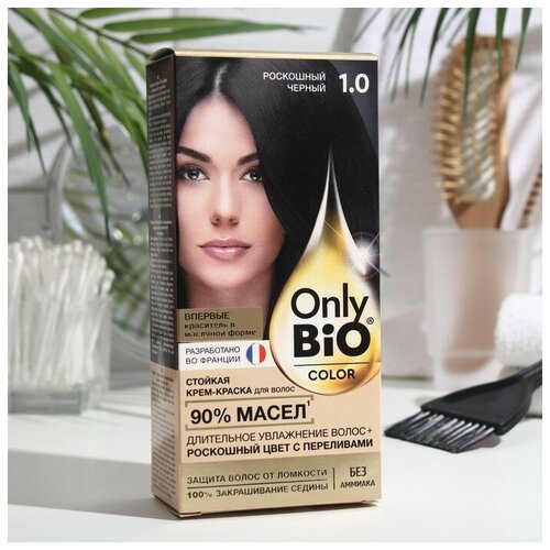 Стойкая крем-краска для волос серии Only Bio COLOR тон 1.0 роскошный черный, 115 мл
