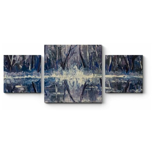 Модульная картина Река в зимнем лесу 120x51
