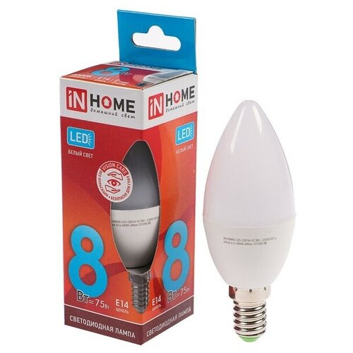 Лампа светодиодная IN HOME LED-СВЕЧА-VC, Е14, 8 Вт, 230 В, 4000 К, 720 Лм