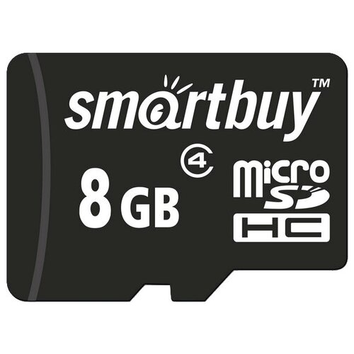 Карта памяти SmartBuy microSDHC 8 ГБ Class 4, R 10 МБ/с, адаптер на SD, 1 шт., черный