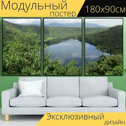 Модульный постер "Озеро, природа, пейзаж" 180 x 90 см. для интерьера