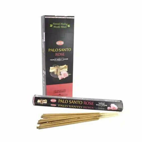 Hem Premium Masala Incense PALO SANTO ROSE (Премиум масала благовония пало санто И роза, Хем), уп. 15 палочек.