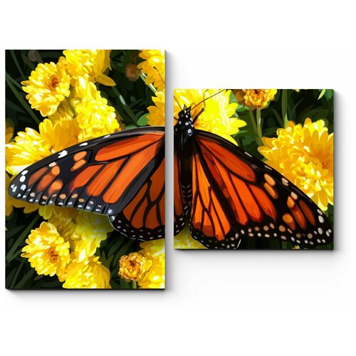 Модульная картина Красивая бабочка на желтых цветах 120x90