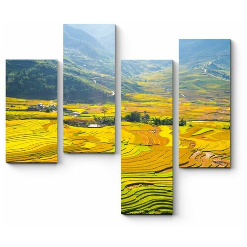 Модульная картина Рисовые поля у подножия гор Вьетнама 154x144