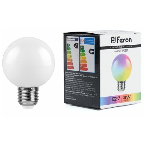 Лампочка светодиодная шар E27/G60 3Вт RGB, 38115