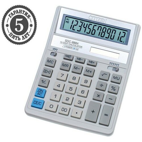 Калькулятор настольный 12-разрядный SDC-888XWH, 158*203*31мм, двойное питание, белый