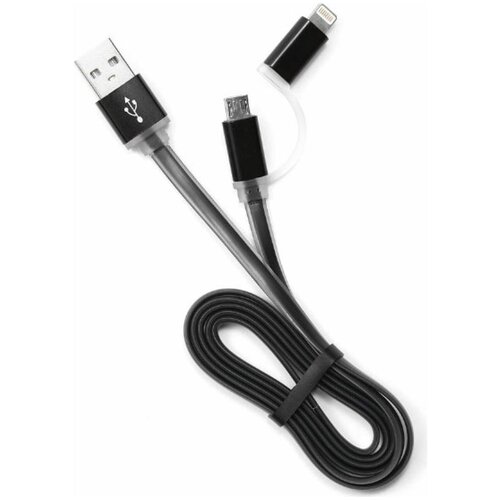 Кабель 2 в 1 USB 2.0 Cablexpert CC-mAPUSB2bk1m, AM/microBM 5P - iPhone lightning, 1м, комбо кабель, алюминиевые разъемы, черный, блистер